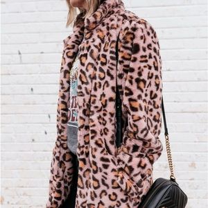 Jackets & Coats | Pink Leopard Women Oversized Fit Animal Print Long ...